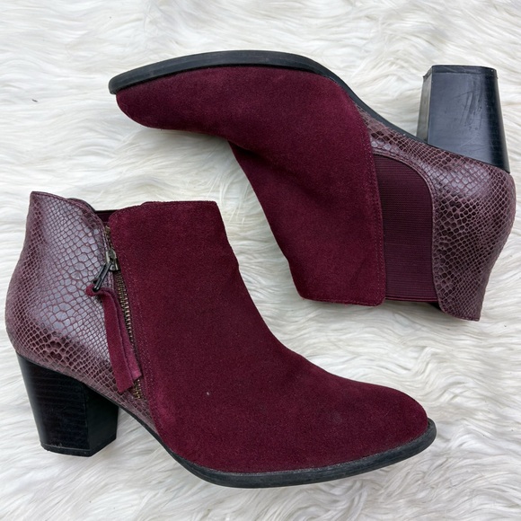 Vionic | Shoes | Vionic Anne Suede Ankle Boot Bootie Maroon Burgundy ...